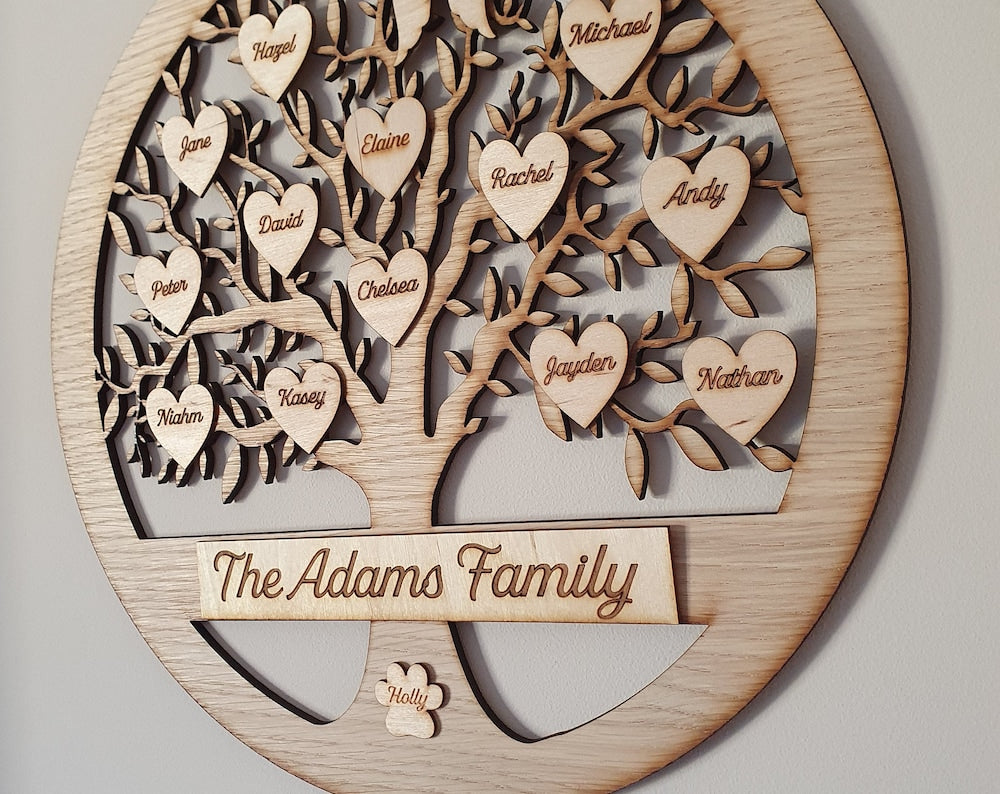Wooden personalised family tree frame – Laser Daisy Designs