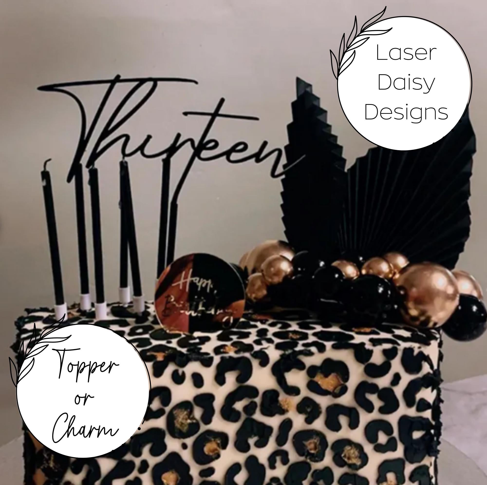 Acrylic 'Thirteen' Cake Topper or Charm. Various Fonts, Colours & Size ...